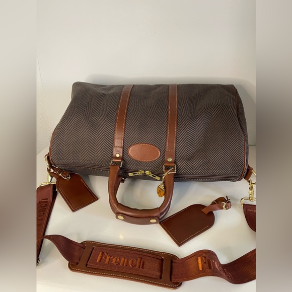 french | Bags | French Luggage Brown Herringbone Duffel Bag | Poshmark